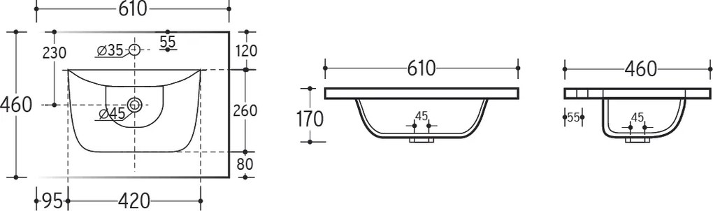 Comad Koupelnová skříňka s keramickým umyvadlem Adel Oak 60 cm - dub wotan