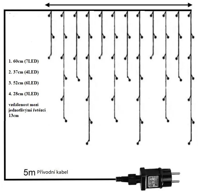 Venkovní LED vánoční závěs - teplá bílá, se záblesky, propojovatelné, různé délky na výběr Délka světelné části a počet LED: 2,5m a 105 LED