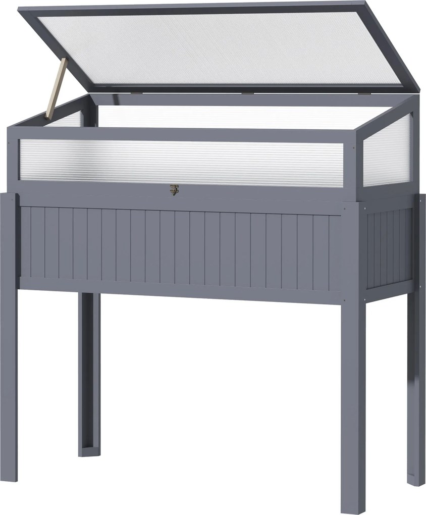 Outsunny Dřevěný Zahradní Záhon s Krytem 2-v-1 Skleník pro Rajčata Zeleninový Záhon Bylinkový Záhon na Balkon a Terasu Polykarbonát Šedý 120 x 54 x 11