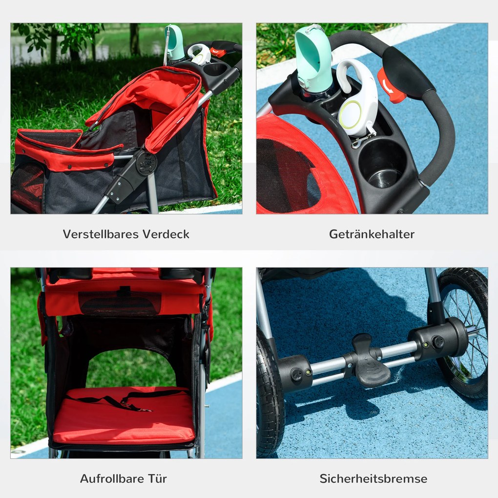 PawHut Kočárek pro psy Dog Buggy Cat Buggy Pet Stroller skládací se 3 koly pro psy a kočky Oxford Red Black 109,5 x 54,5 x 106,5 cm |