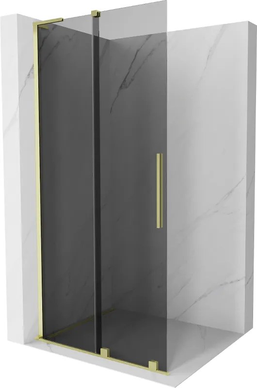 Mexen Velar L, posuvná sprchová zástěna Walk-in 110 x 200 cm, 8mm šedé sklo, zlatá matná, 871-110-003-43-55