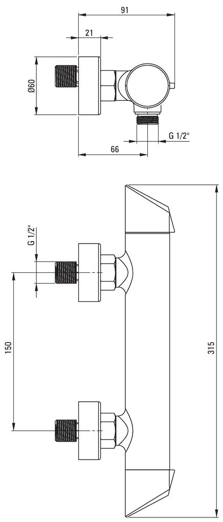 Deante Arnika, termostatická nástěnná sprchová baterie, chromová, BQA_040M
