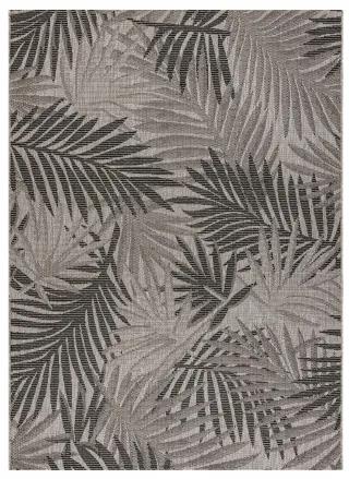 koberec SIZAL FLOORLUX 20504 LISTY stříbro / černý DŽUNGLE velikost 240x330 cm | krásné koberce cz
