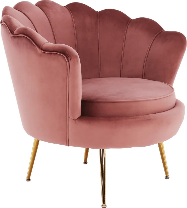 Křeslo ve stylu Art-deco, růžová Velvet látka / gold chrom-zlatý, NOBLIN