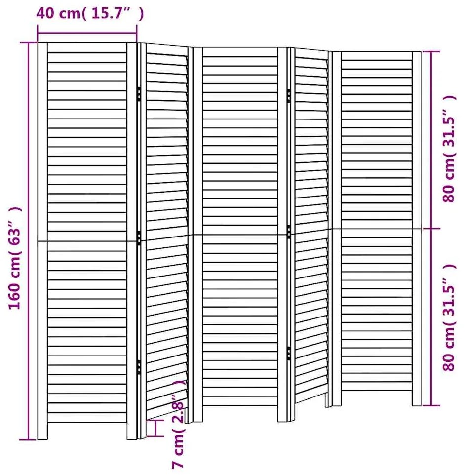 Paraván 5Dílný Bílý Masivní Dřevo Pavlovnie