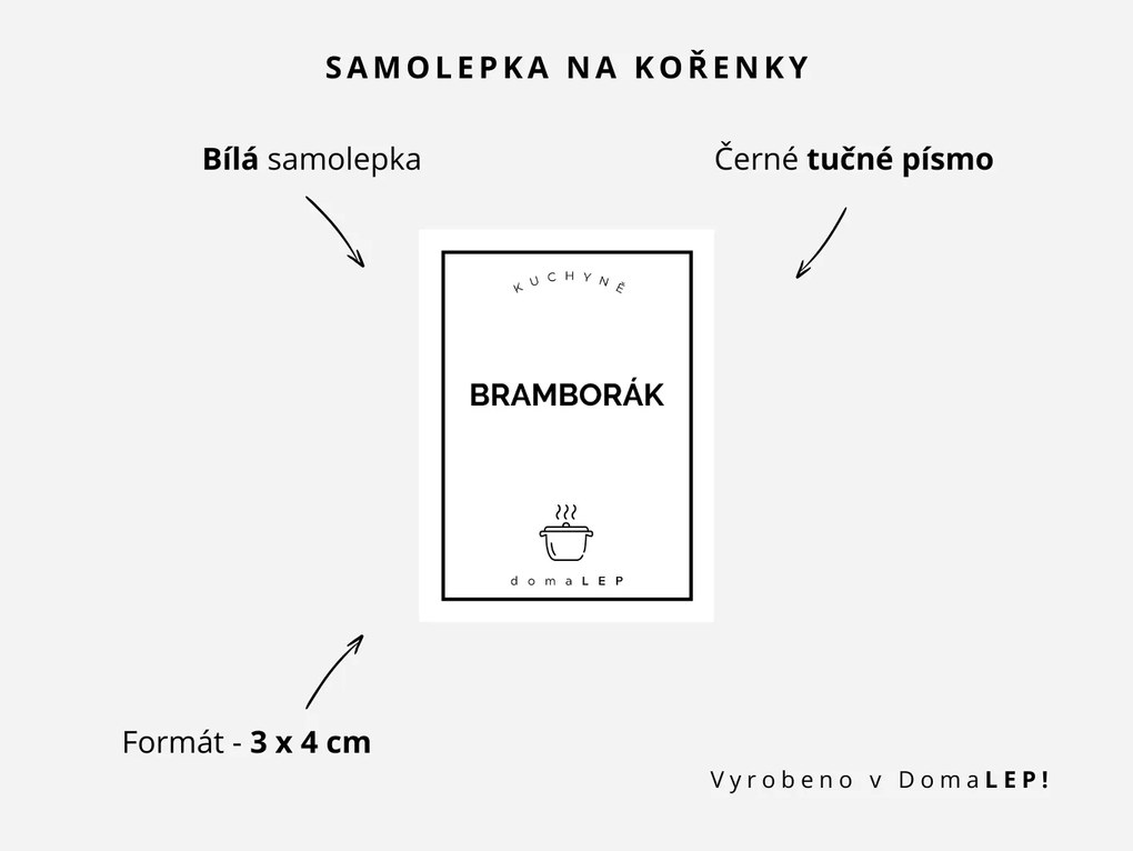 BRAMBORÁK - Samolepka na kořenky 3 x 4 cm - DomaLEP varianta: PRŮHLEDNÁ - tučné písmo