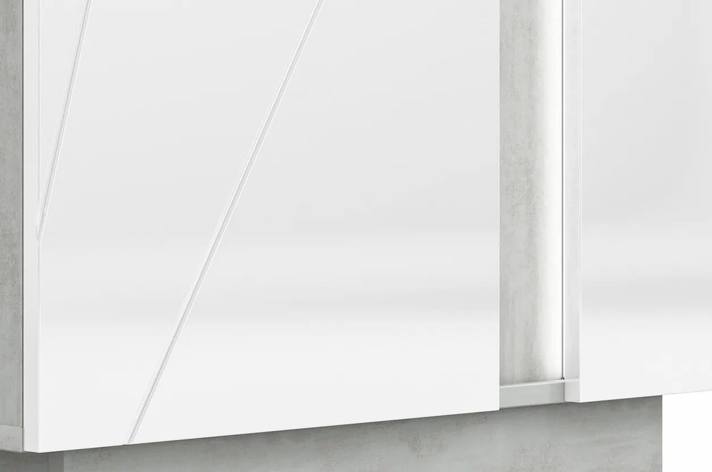 LAMIA 03L vitrína, beton stříbrný/bílá lesk/bílá lesk MDF