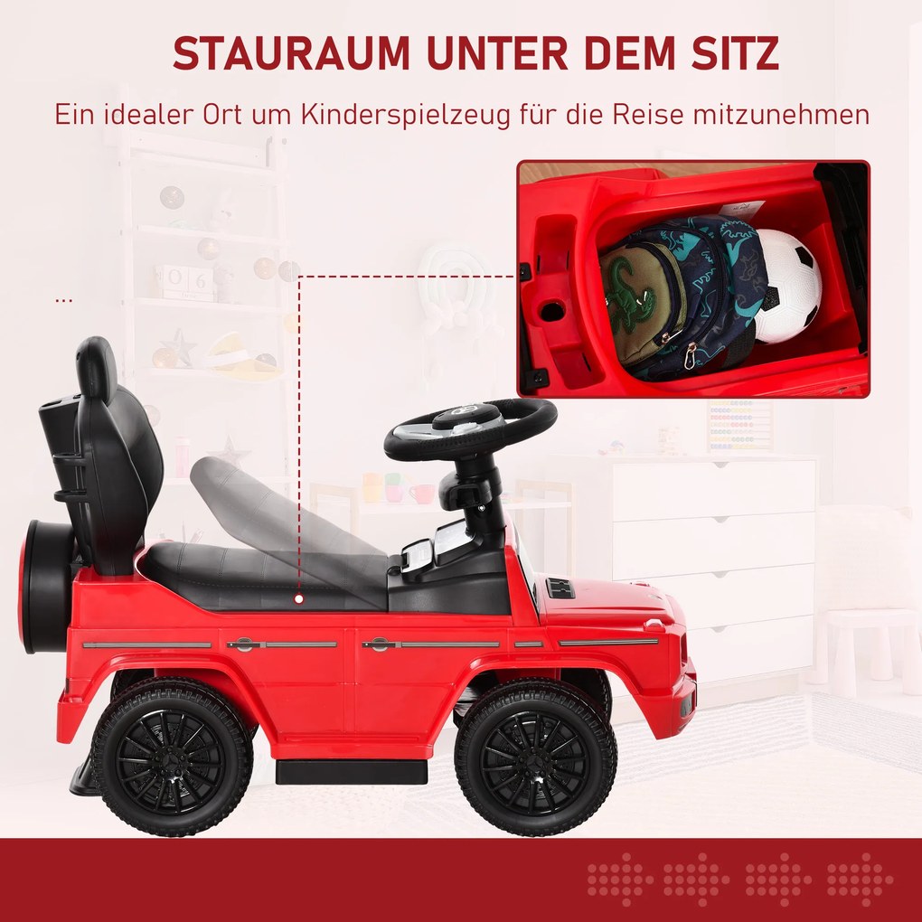 HOMCOM Posuvné autíčko s odrážedlem Mercedes-Benz G350 posuvné autíčko s volantem 3 v 1 pro děti 18-36 měsíců červené