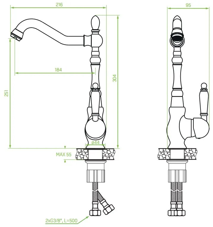 Laveo Evora, vysoká dřezová baterie h-304, chromová-bílá, LAV-BAE_065D