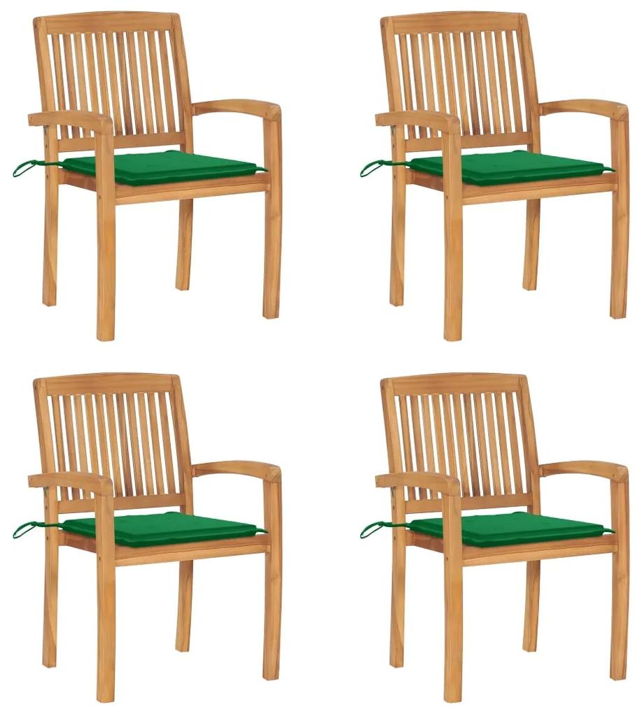 3073215 vidaXL Stohovatelné zahradní židle s poduškami 4 ks masivní teak