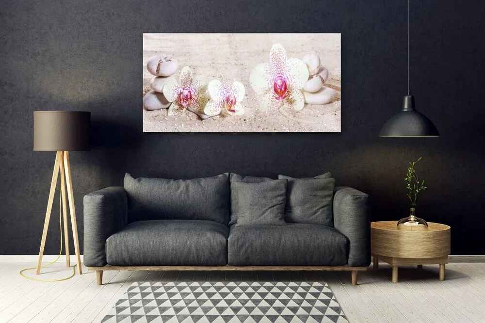 Plexisklo-obraz Orchidej Kameny Zen Písek 120x60 cm