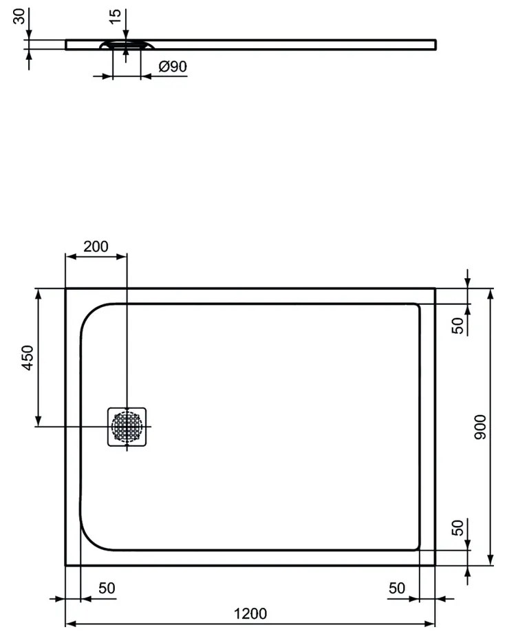 Ideal Standard Ultra Flat S - Sprchová vanička 120 x 90 cm, Černá, K8230FV