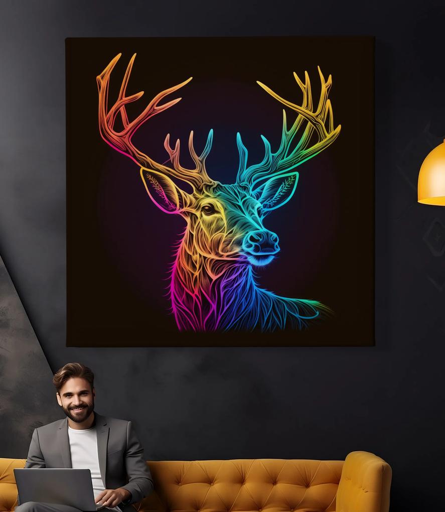Obraz na plátně - barevný jelen, hlava FeelHappy.cz Velikost obrazu: 140 x 140 cm