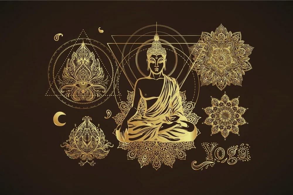 Samolepící tapeta zlatý meditující Buddha - 150x100 cm