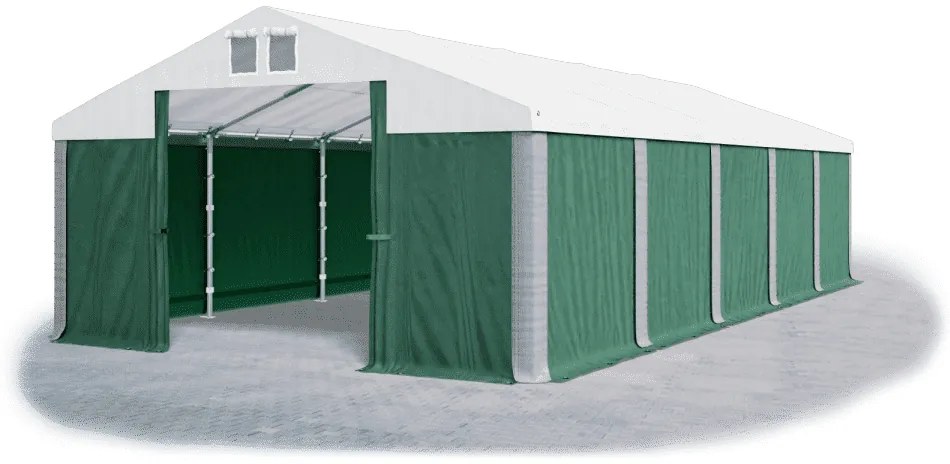 Garážový stan 6x8x3,5m střecha PVC 560g/m2 boky PVC 500g/m2 konstrukce ZIMA Bílá Zelená Šedé