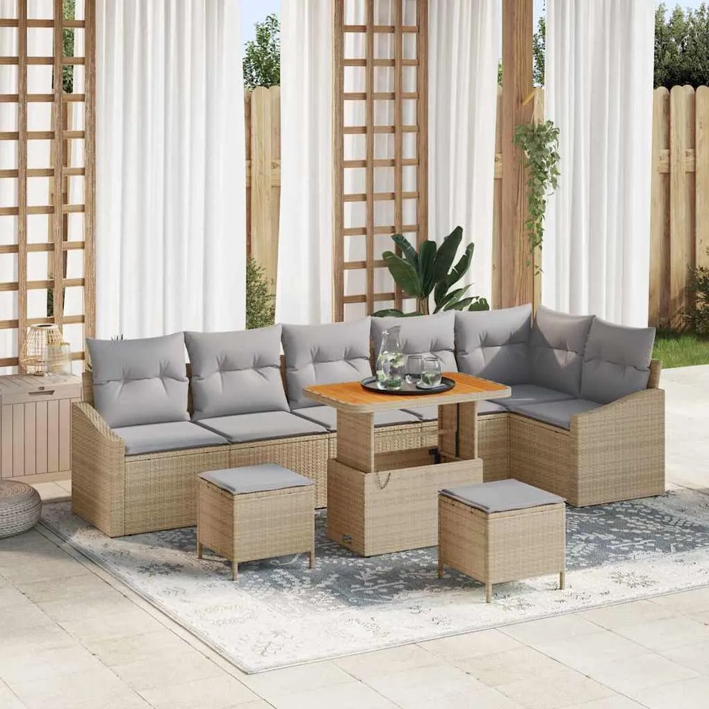 Sada zahradních pohovek 9 ks Béžová polyratan 3362677