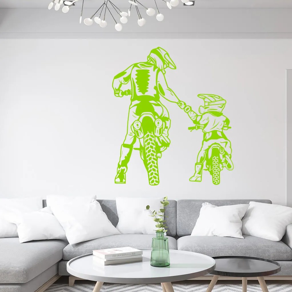 Živá Zeď Samolepka na zeď Motokros otec a syn Barva: zelená, Velikost: 80 x 70 cm