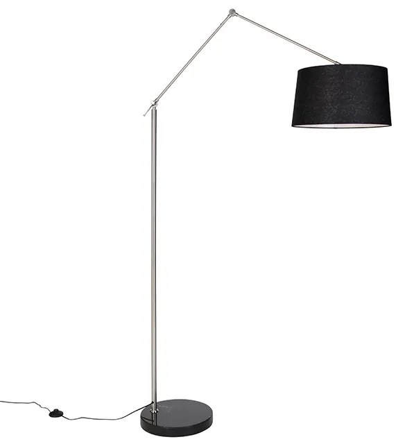 Moderní stojací lampa ocel s stínítkem z černého lnu 45 cm - Editor