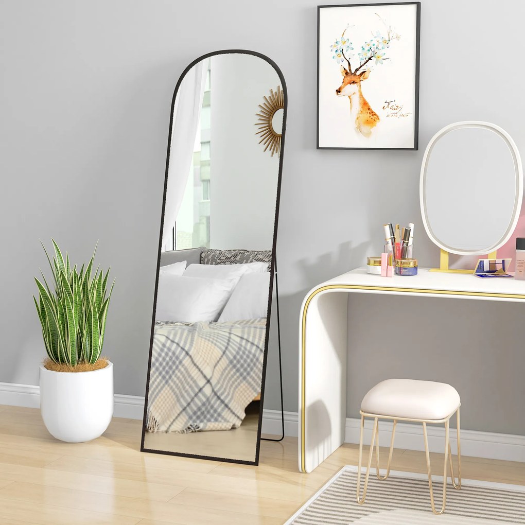 HOMCOM Celoplošné zrcadlo 1615 x 50 cm Stojací zrcadlo s rámem z hliníkové slitiny do obývacího pokoje Ložnice Černá | Aosom.de