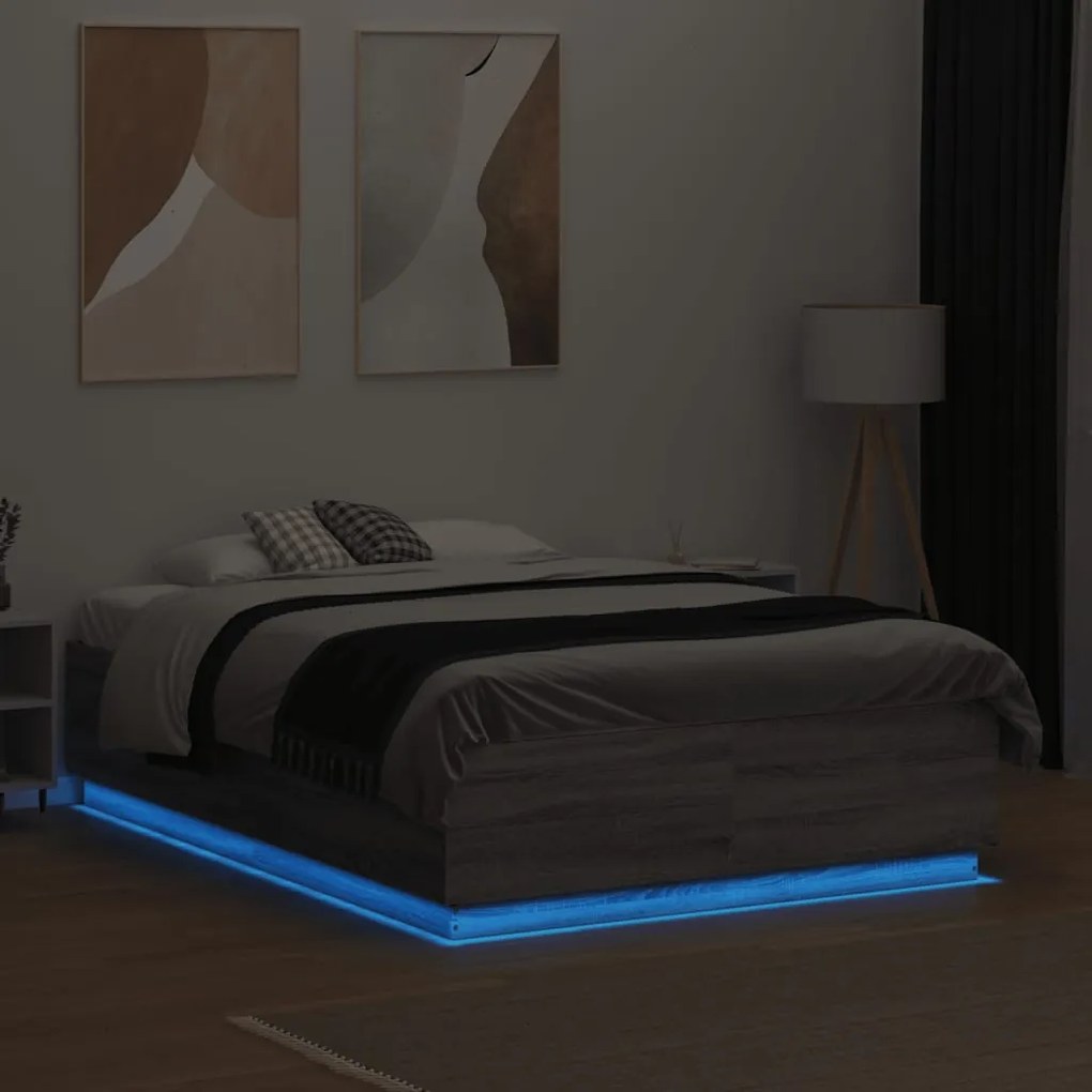 Rám postele s LED osvětlením šedý sonoma 120 x 190 cm kompozit 3209658