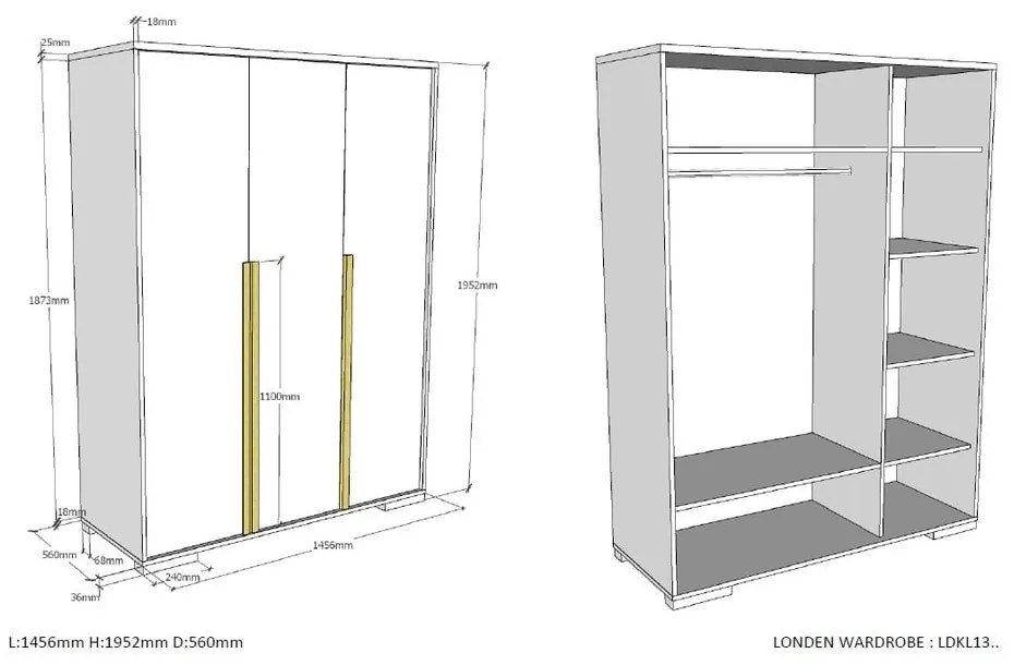 Bílá dětská šatní skříň 146x195 cm London – Vipack