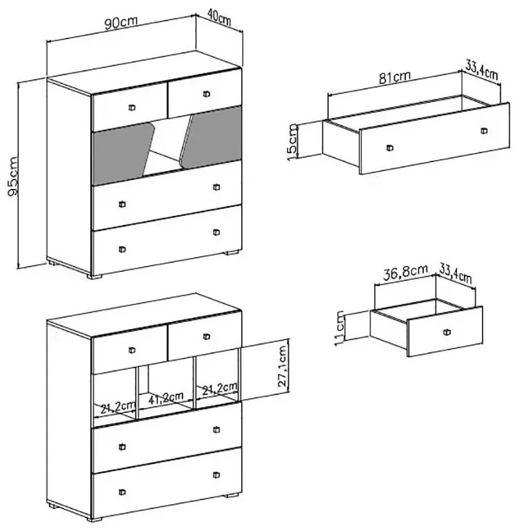 DELTA | komoda DL10 | 90 cm | dub/antracit