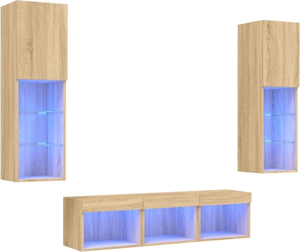 5dílná obývací stěna s LED dub sonoma kompozitní dřevo 3216606