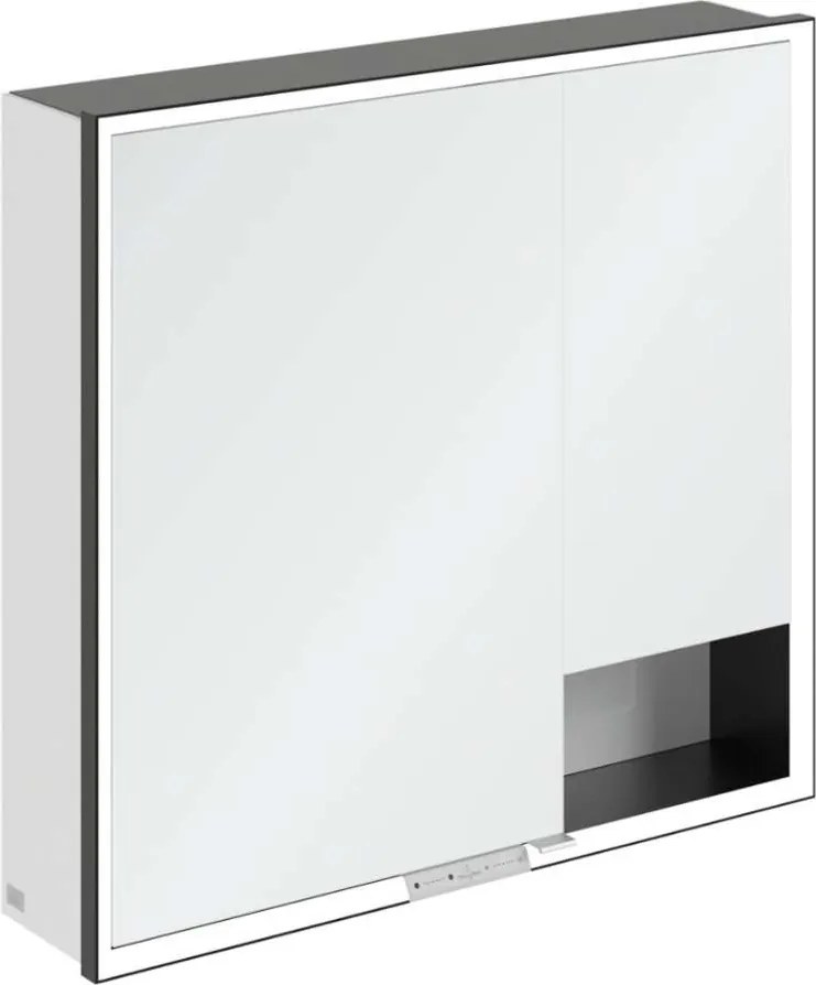 Villeroy & Boch My View+ - Zrcadlová skříňka s LED osvětlením 80x75x17 cm, 2 dvířka, Brilliant White/matná černá B48180VE