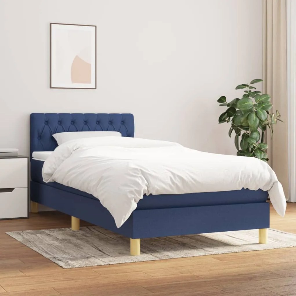 Box spring postel s matrací modrá 100 x 200 cm textil,  3140839