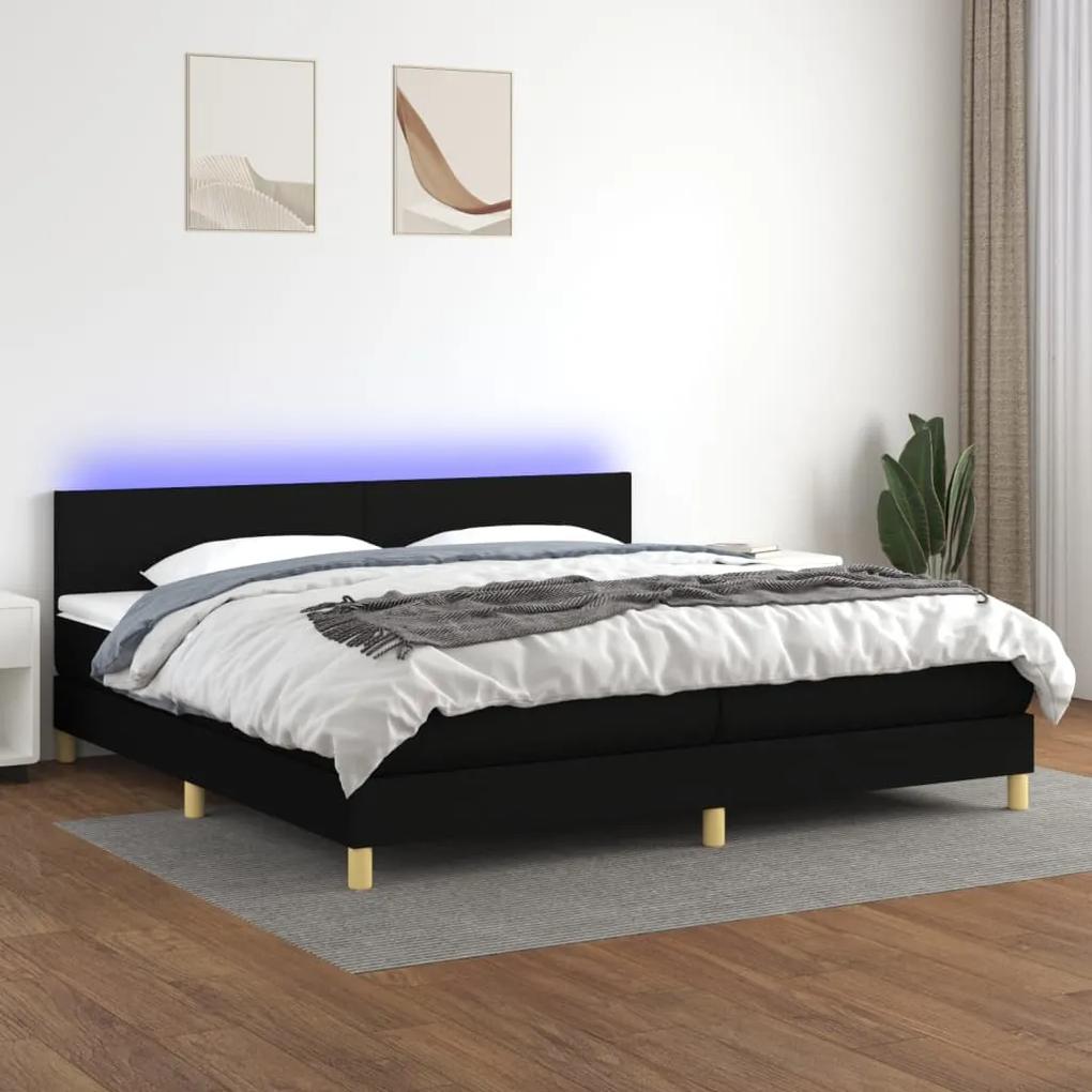 Box spring postel s matrací a LED černá 200x200 cm textil,  3133583