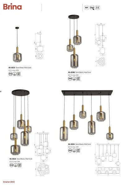 Redo 01-3215 - Lustr na lanku BRINA 6xE27/23W/230V