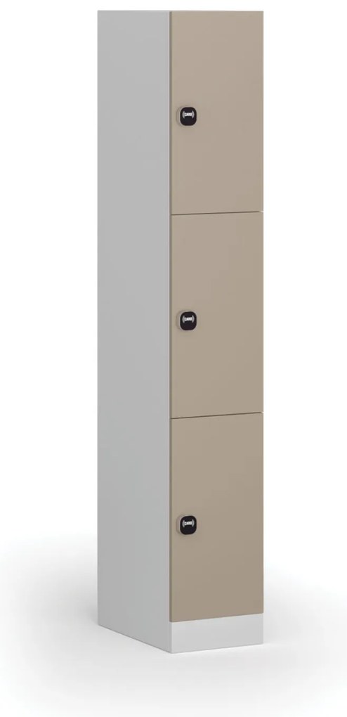 Šatní skříňka S1 s úložnými boxy, 3 boxy, 1850 x 300 x 500 mm, RFID zámek, béžové dveře
