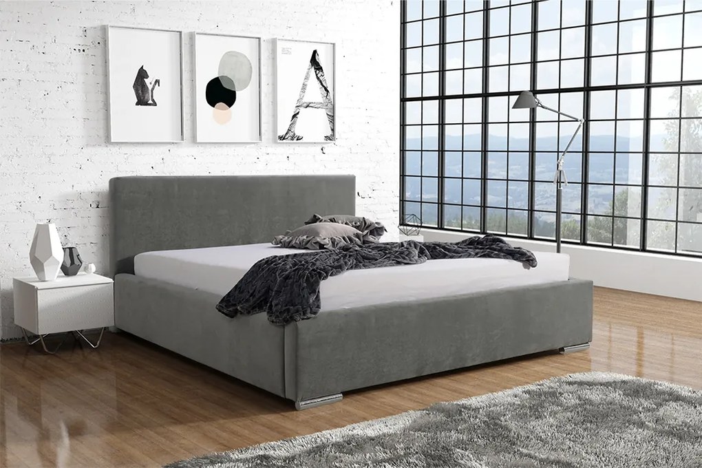 Eka Čalouněná postel Shadow 140x200 cm Barva látky Trinity: Černá (Trinity 2316), Úložný prostor: S dřevěným rámem úložného prostoru