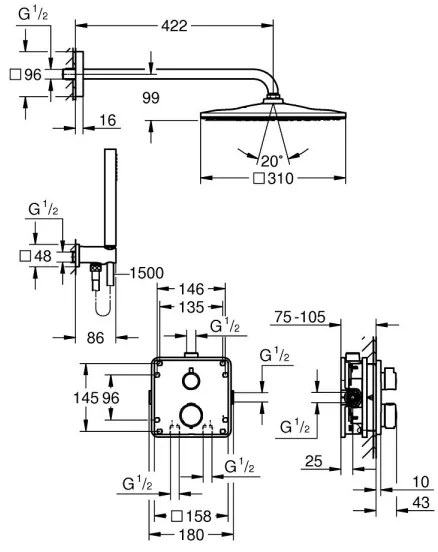 GROHE 34881000 - Podomítkový sprchový systém PRECISION 310 × 310 mm lesklý chrom
