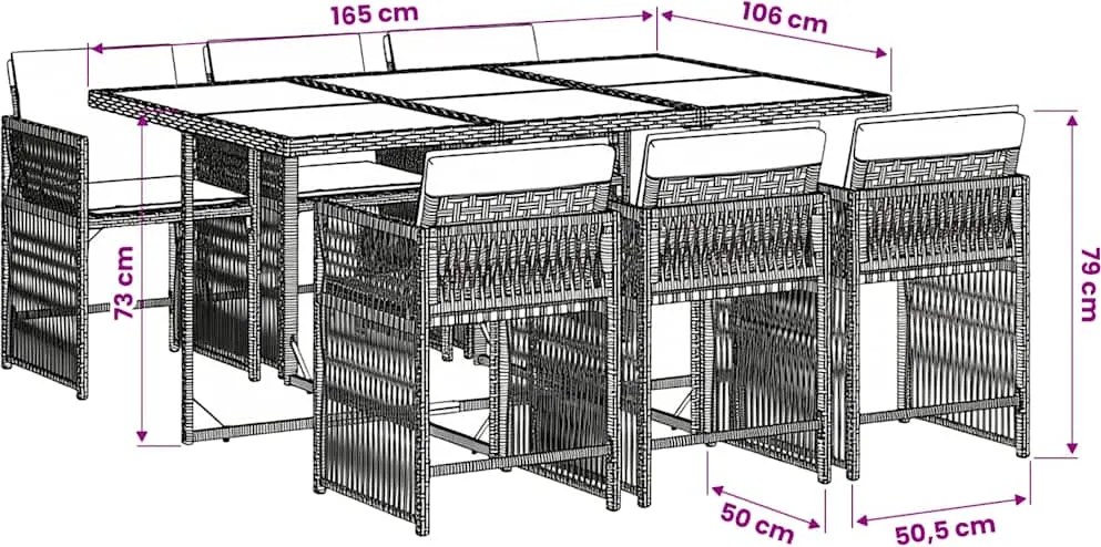 7dílný zahradní jídelní set s poduškami černý polyratan 3211627