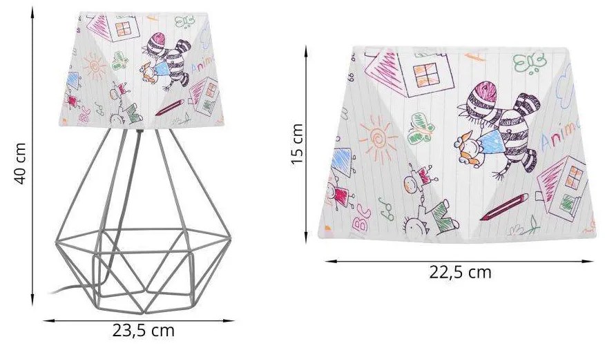Dětská stolní lampa Diamond, 1x bílé textilní stínítko se vzorem, d
