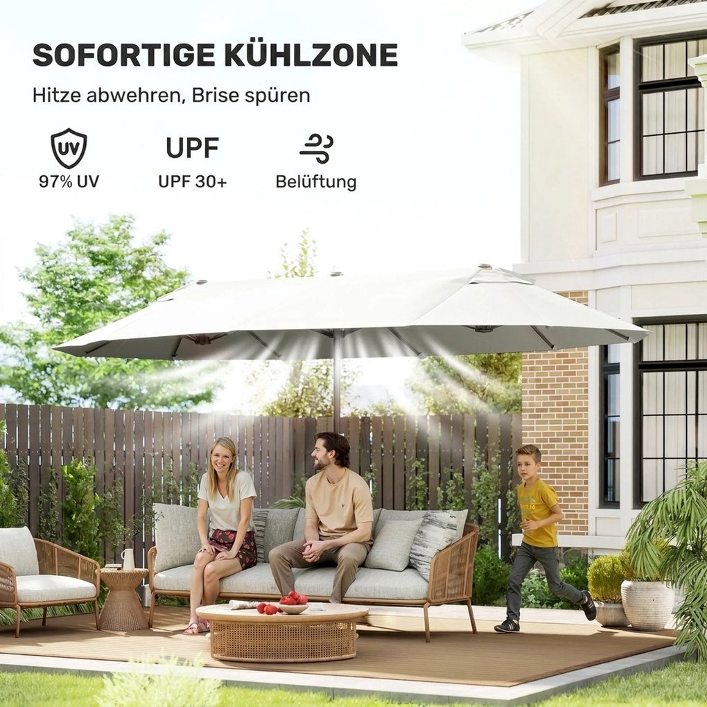 Outsunny Dvouzónový Slunečník 455 x 265 cm, Slunečník UV Ochrana s Ručním Kloubem, Balkónový Slunečník Plážový Slunečník Odolný Větru pro Pláž, Balkó…
