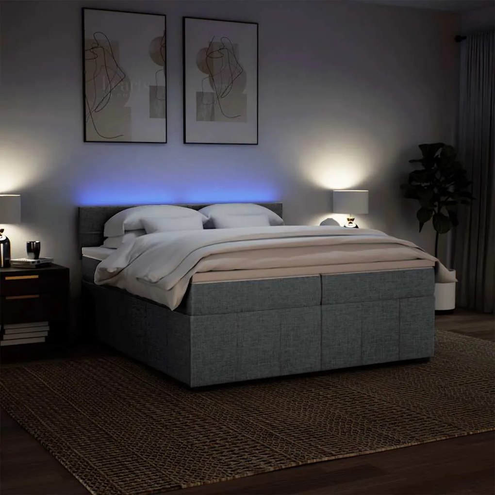 Box spring postel s matrací světle šedá 200 x 200 cm textil 3289475