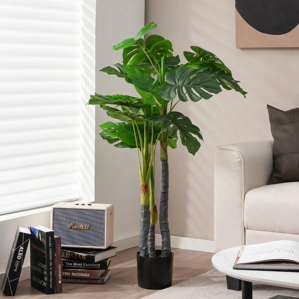 Costway 120 cm vysoký umělý strom Falešná rostlina Monstera Deliciosa, zelený