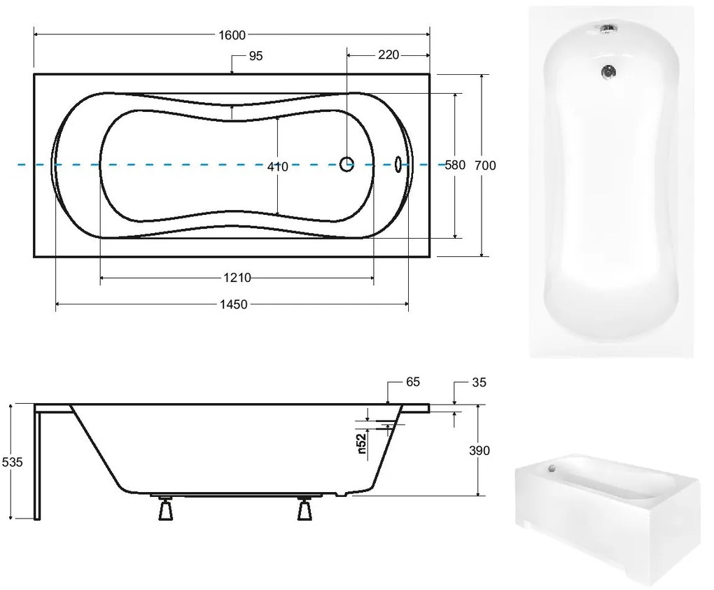 Besco Aria Plus akrylátová vana Délka vany: 170cm