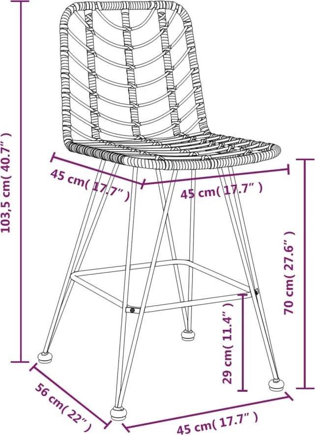 vidaXL Barové stoličky 2 ks 45 x 56 x 103,5 cm PE ratan a ocel [319431] Barva: Hnědá