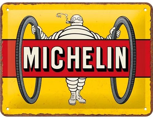 Postershop Plechová cedule: Michelin - Tyres Bibendum Yellow - 20x15 cm