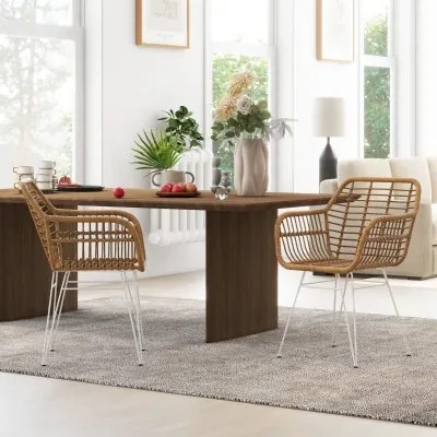 HOMCOM 2 ks židlí v Boho stylu, kuchyňské židle, PE-ratan, 56 x 60 x 79 cm, přírodní + bílá