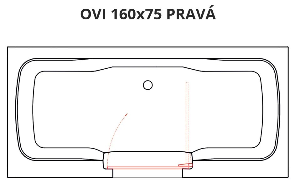 Vana s dvířky Polimat OVI 160x75 PRAVÁ s bílým čelním krycím panelem + vanový sifon automat s přepadem VABPS-ZU 70