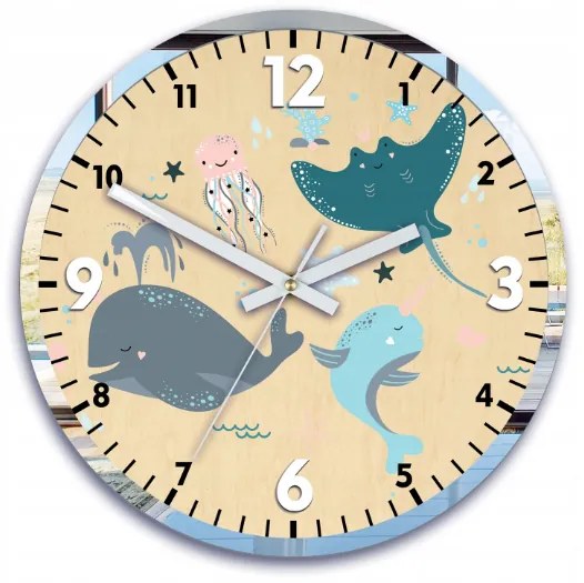 M.Clock Dětské nástěnné hodiny oceán 30x30cm barevné