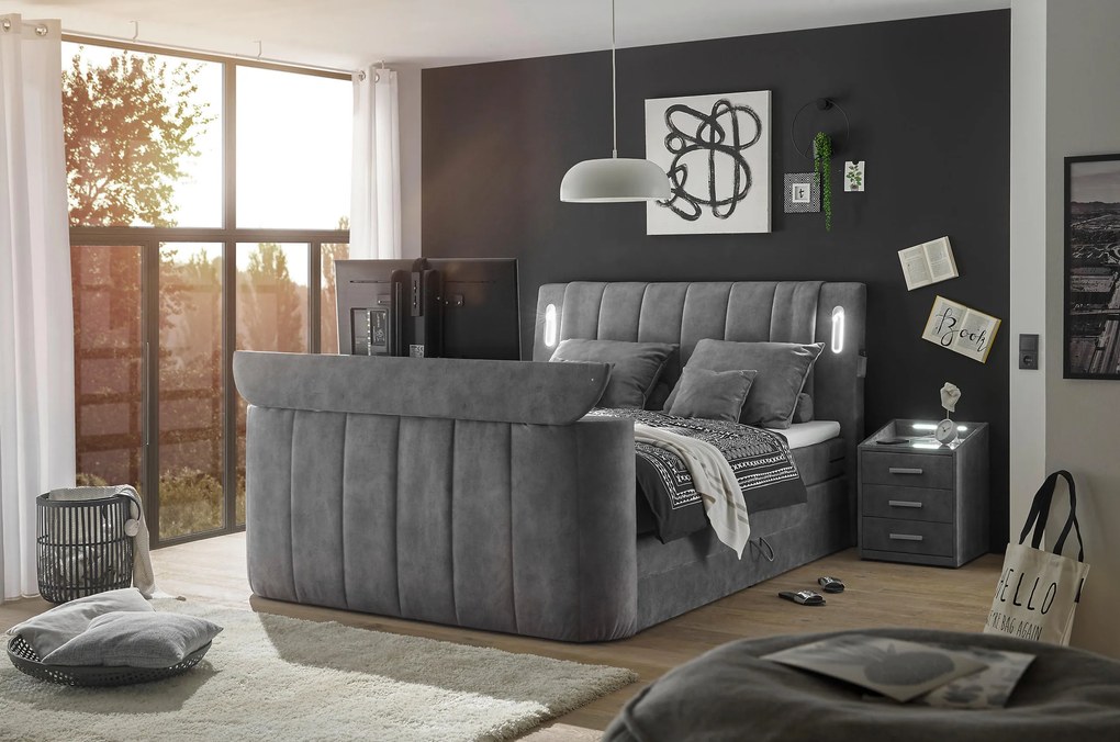 XXXLutz POSTEL BOXSPRING, 180/200 cm, šedá MID.YOU - Postele s úložným prostorem - 002220049303