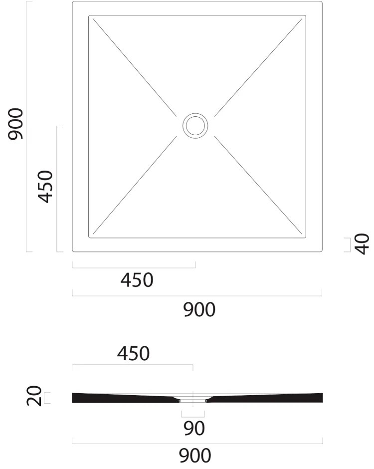 GSI Keramická sprchová vanička, čtverec 90x90x2cm, bílá mat 46090909