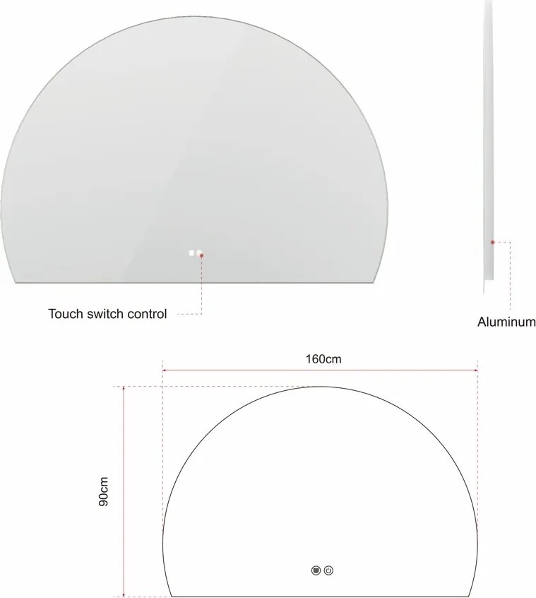 Erga Kori, půlkruhové LED zrcadlo 90x160cm, 3450 lm, 3 barvy světla, ERG-V01-KORI-9016-CL