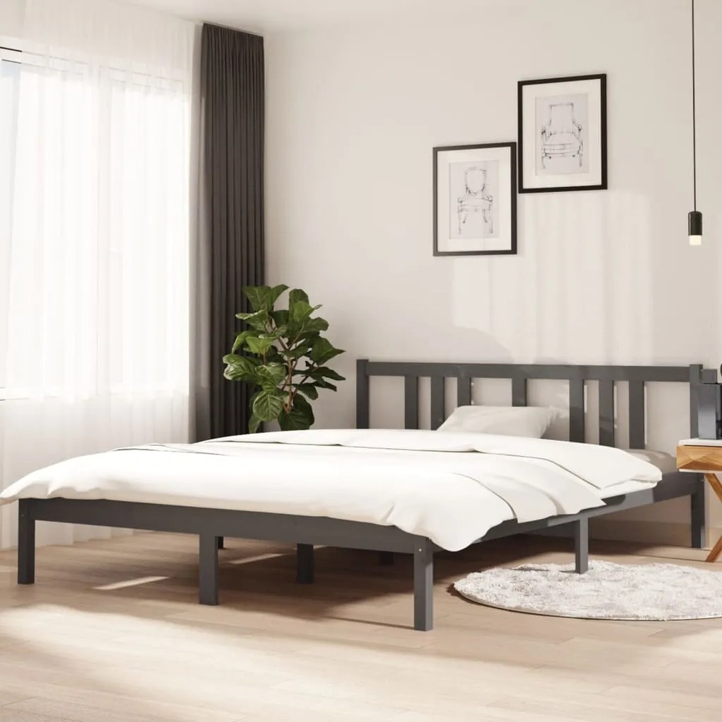Rám postele šedý masivní dřevo 150 x 200 cm King Size,  814891
