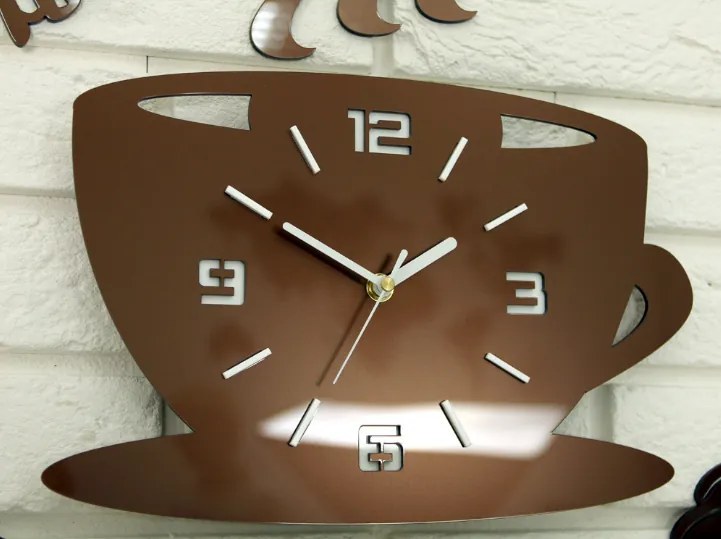 M.Clock Nástěnné akrylové 3D kuchyňské hodiny 64x43cm hnědé
